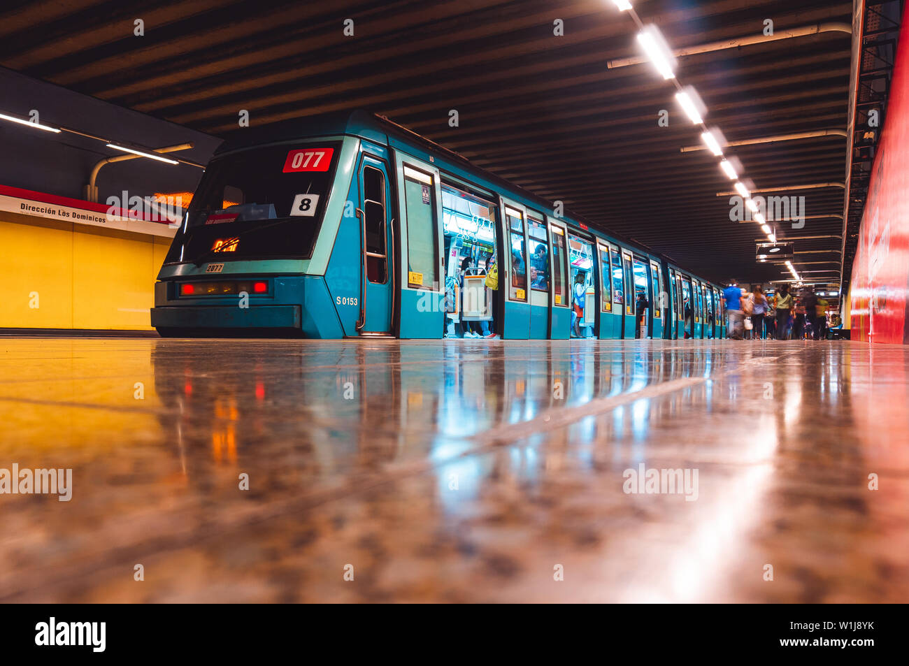 SANTIAGO, CHILE - NOVEMBER 2015: A Santiago Metro train at República ...