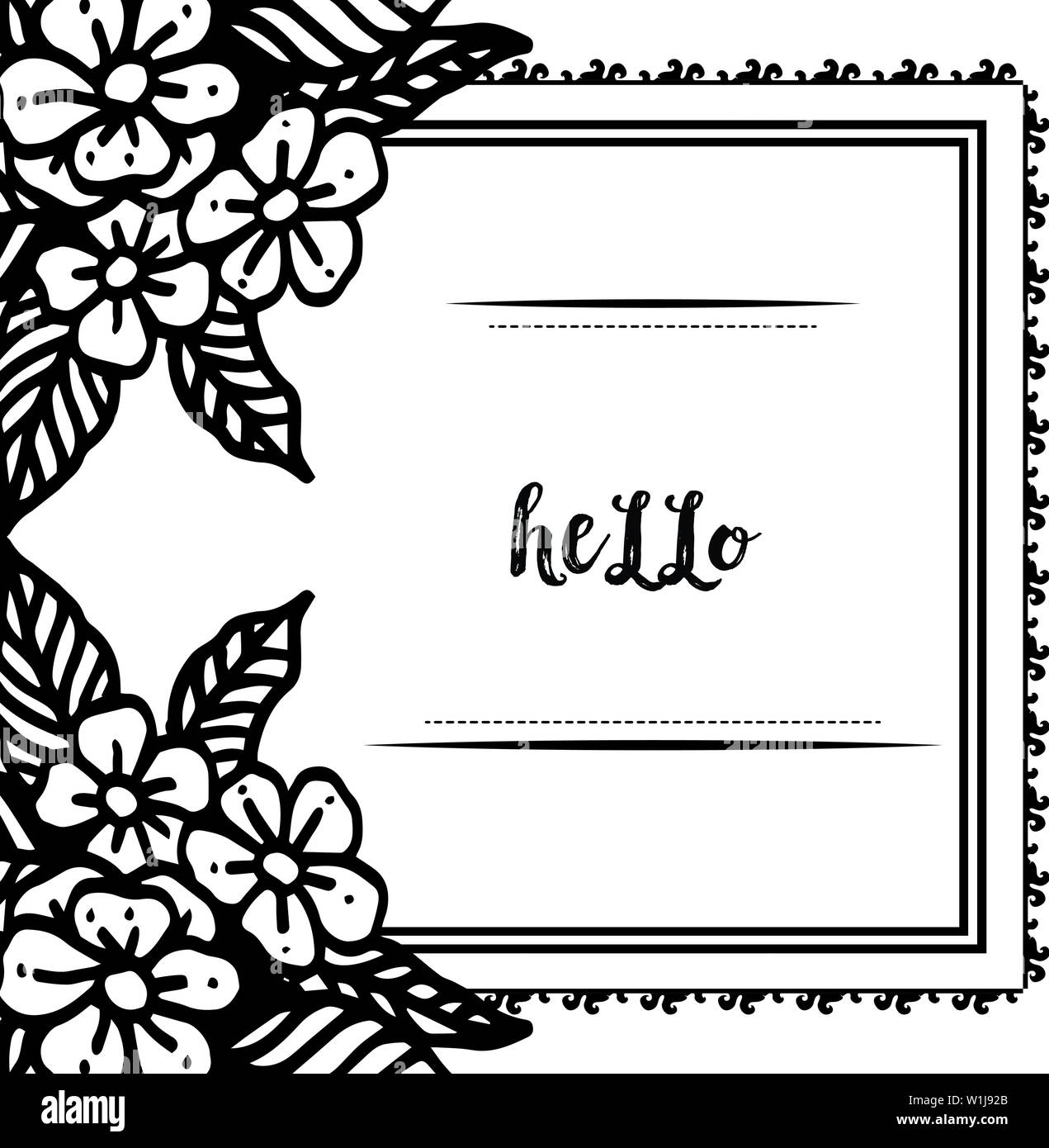 Vector illustration writing hello for decoration modern flower frame ...
