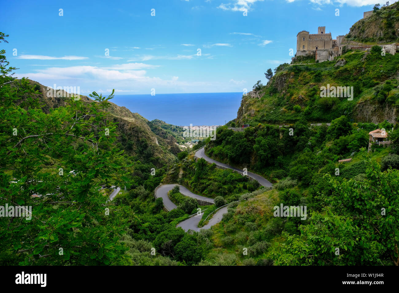 the medieval castle on top of Monte Tauro, Taormina, Sicily, Italy ...