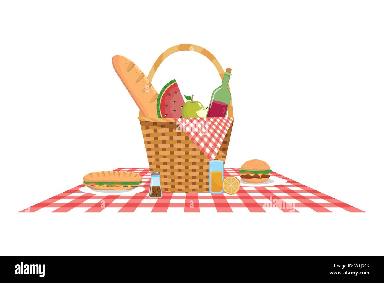 Picnic basket design, Food summer outdoor leisure healthy spring lunch ...
