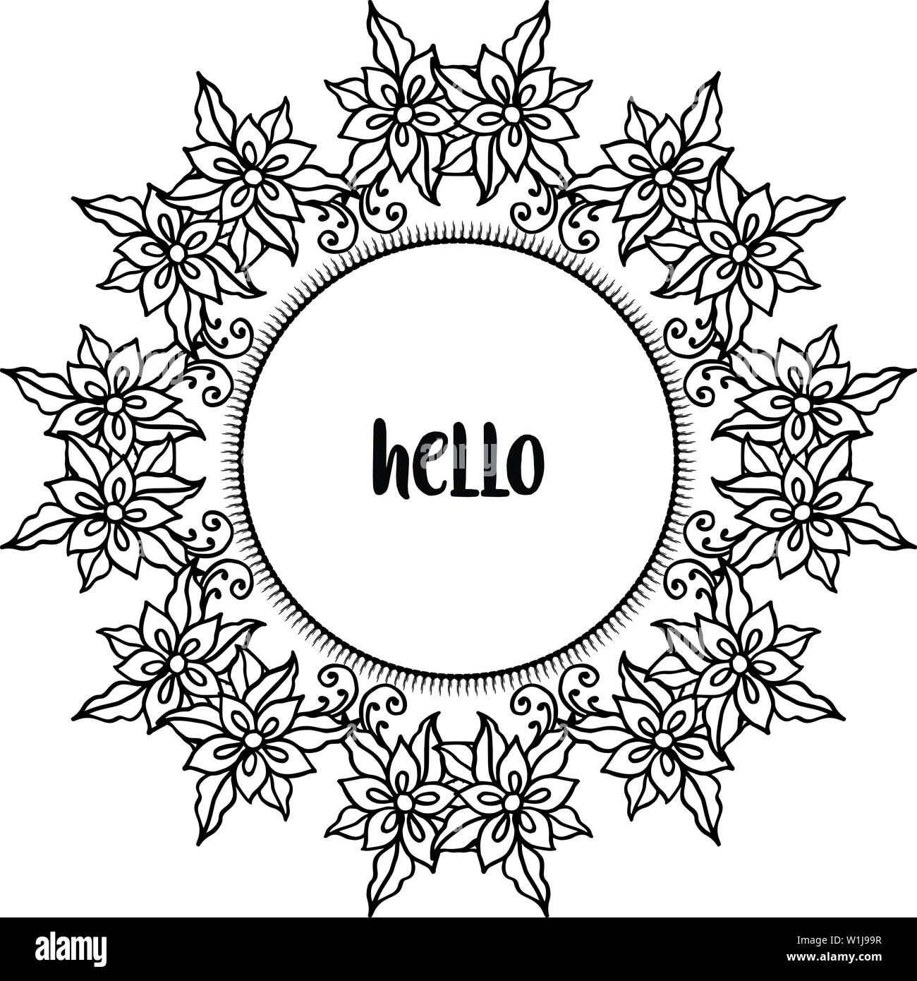 Vector illustration greeting card hello with pattern cute flower frame ...