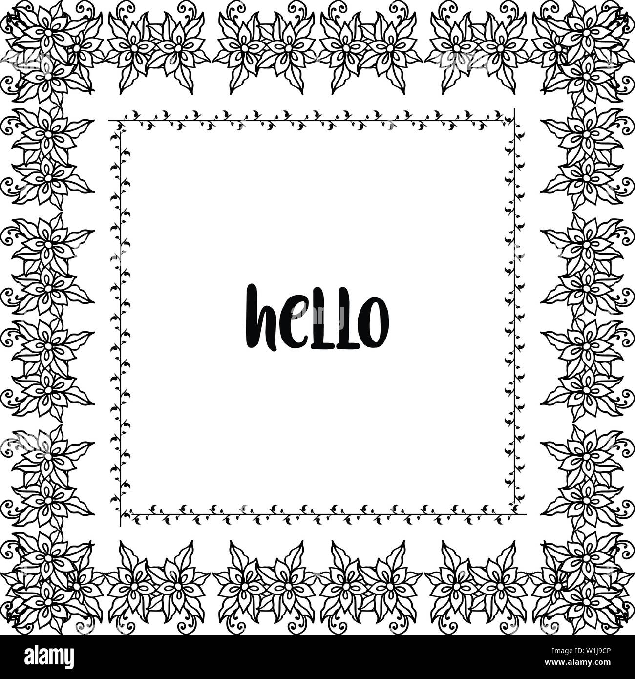 Vector illustration drawing flower frame for card of hello hand drawn ...