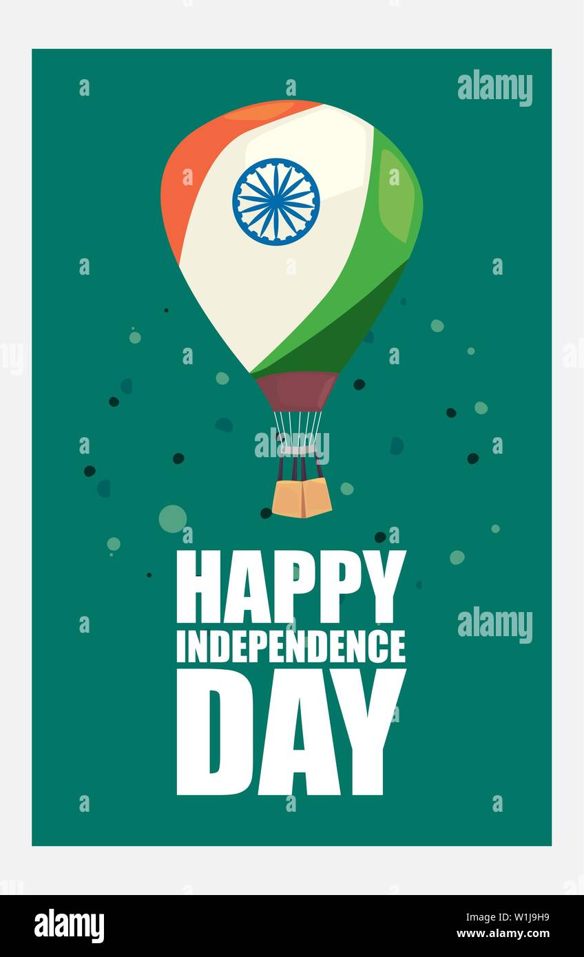 hot air balloon indian happy independence day poster vector ...