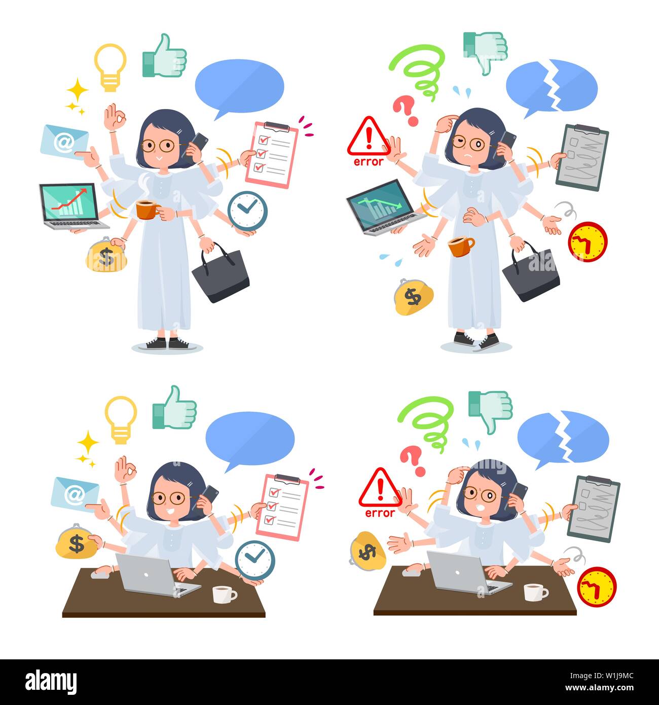 A set of women who perform multitasking in the office.There are things ...