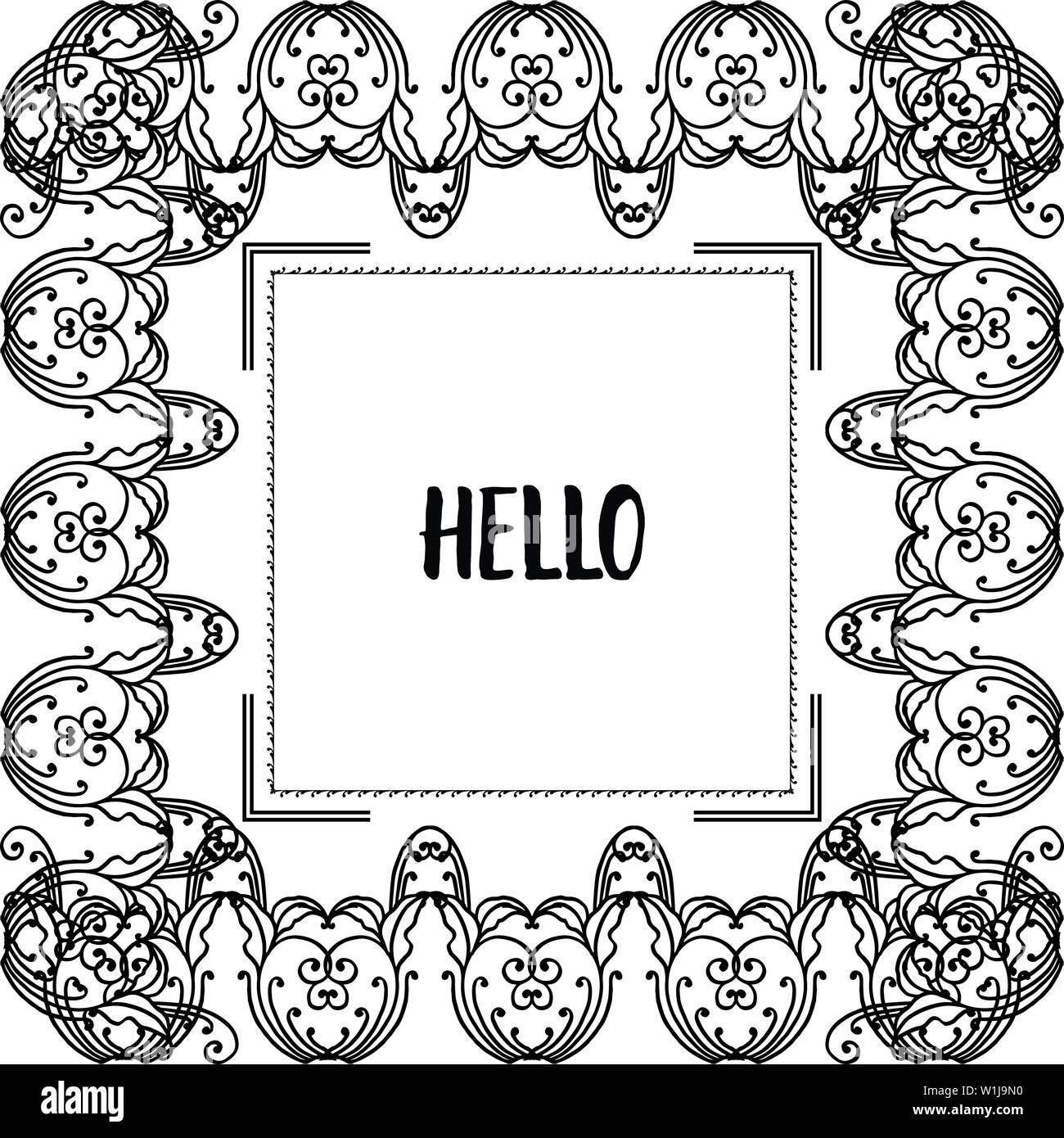 Vector illustration drawing flower frame for card of hello hand drawn ...