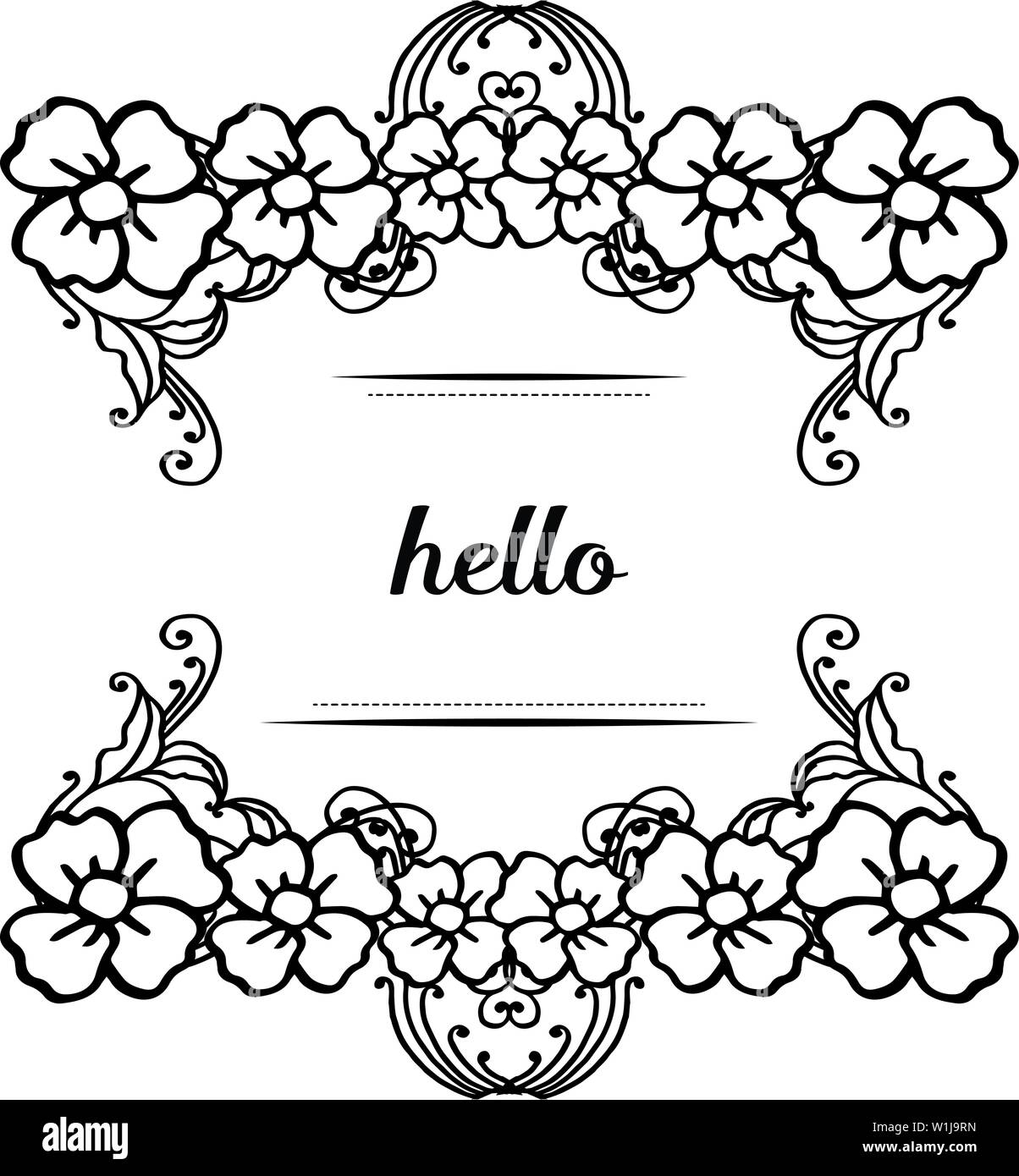 Vector illustration lettering hello with wallpaper of flower frame hand ...