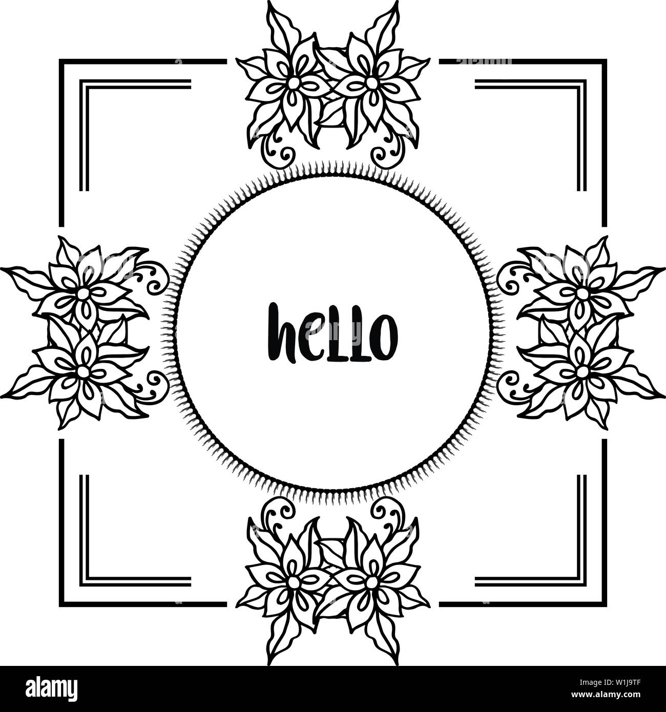 Vector illustration lettering hello with wallpaper of flower frame hand ...
