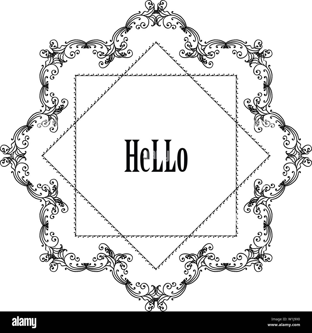 Vector illustration lettering hello with wallpaper of flower frame hand ...