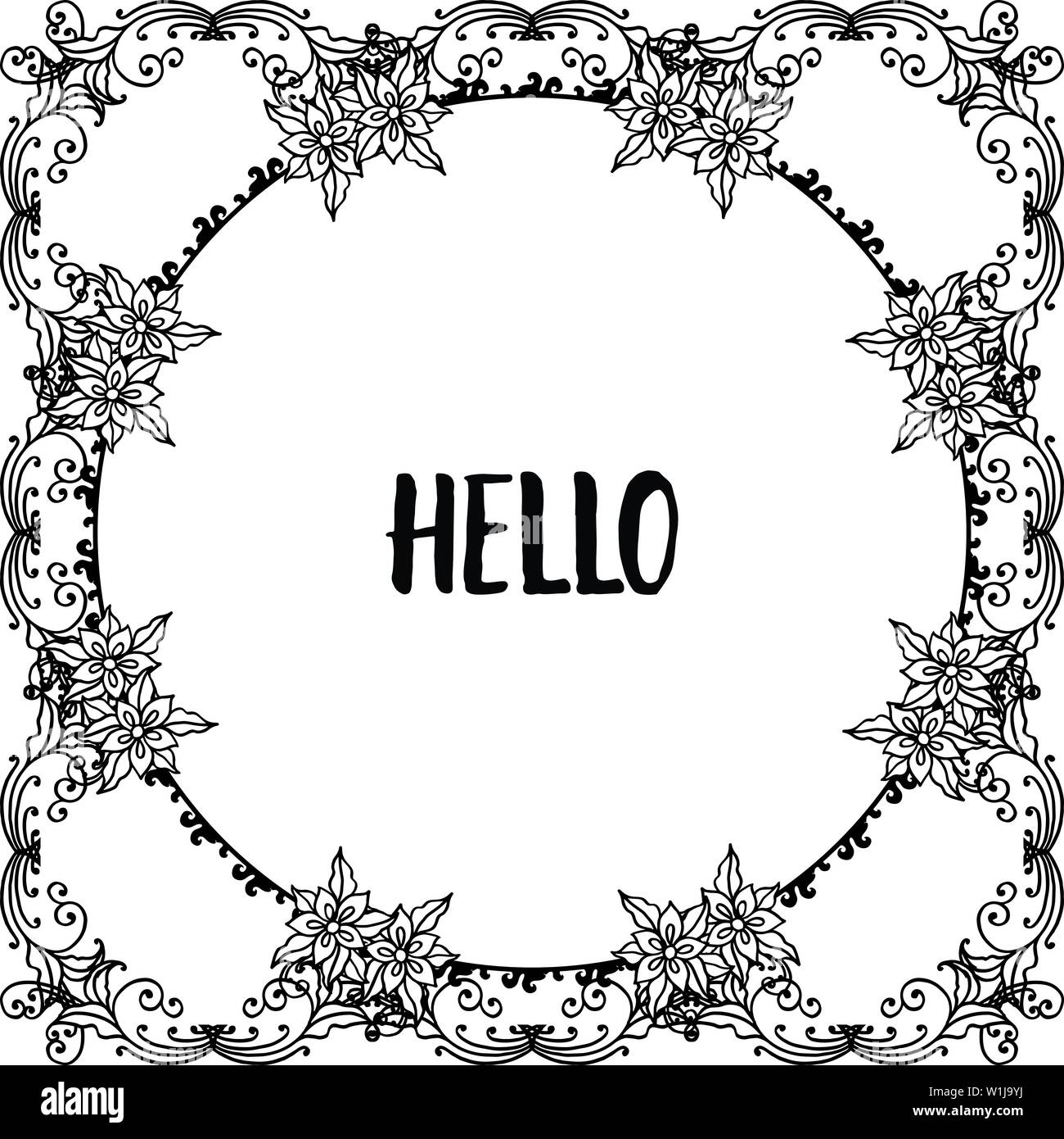 Vector illustration lettering hello with wallpaper of flower frame hand ...