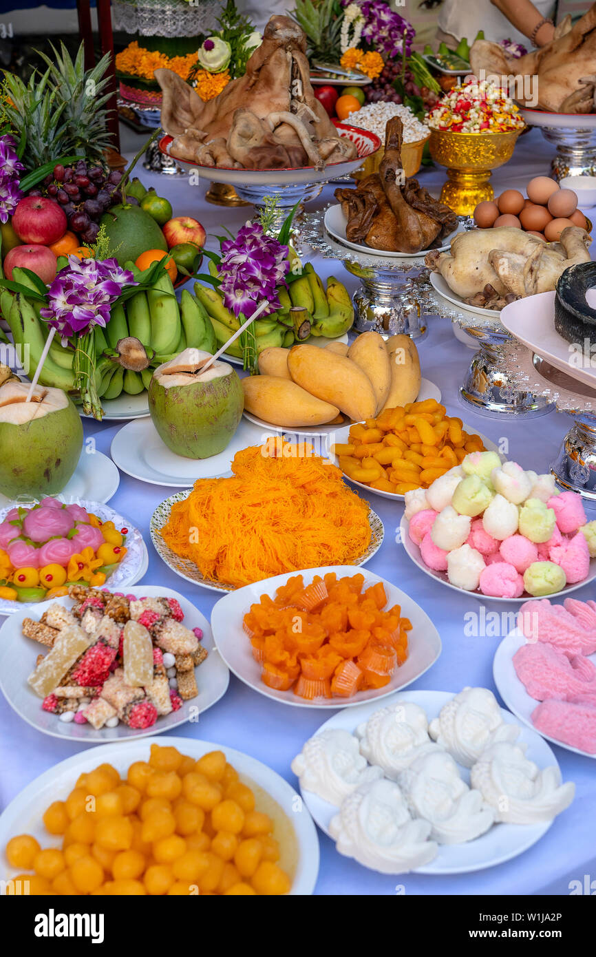 Sacrificial offering food for pray to god and memorial to ancestor ...