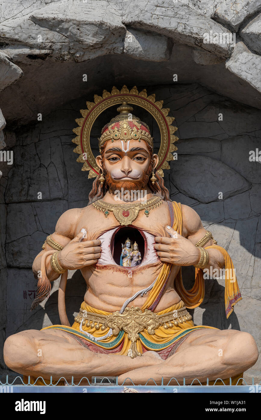 Hanuman statue, Hindu idol near Ganges River, Rishikesh, India. Sacred ...