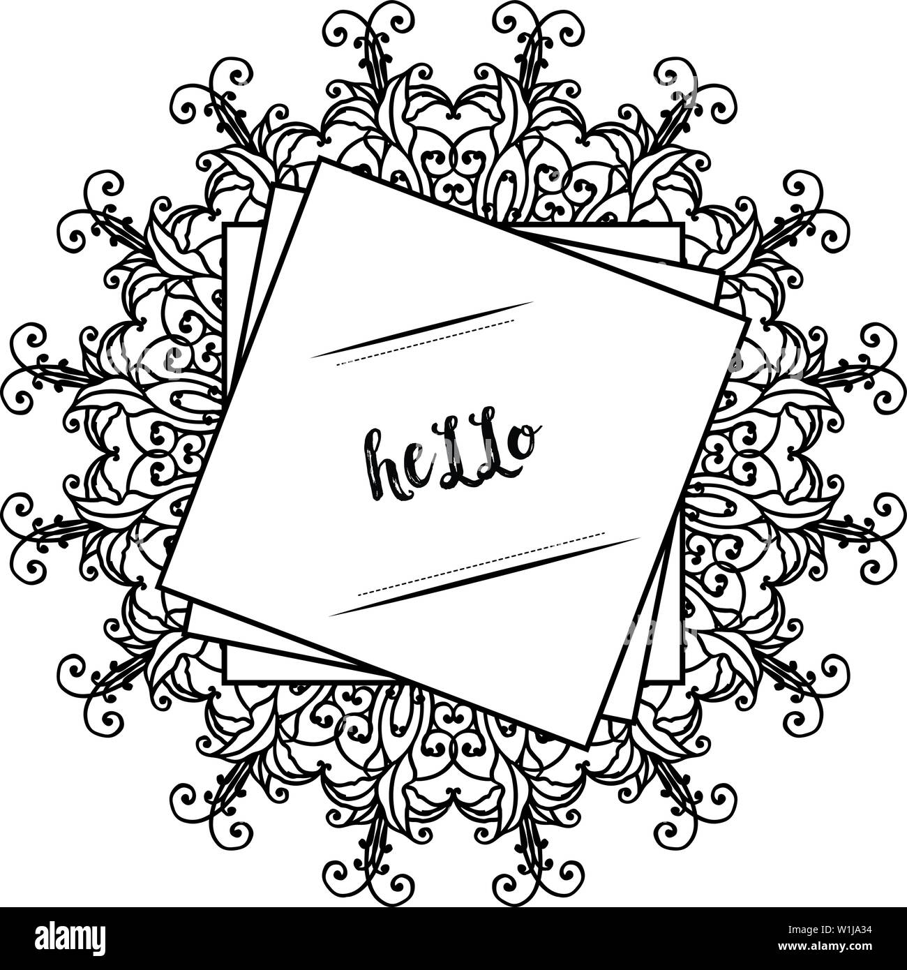 Vector illustration banner writing hello with various beautiful wreath ...