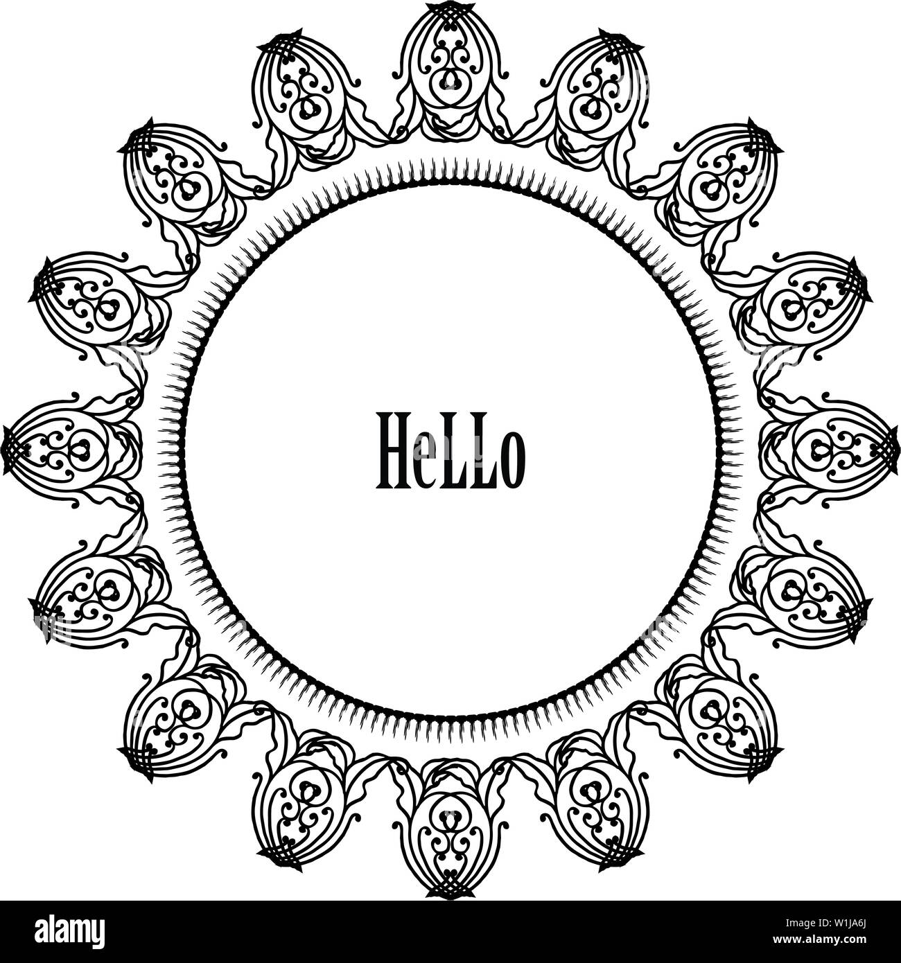 Vector illustration card design hello with crowd of flower frame hand ...
