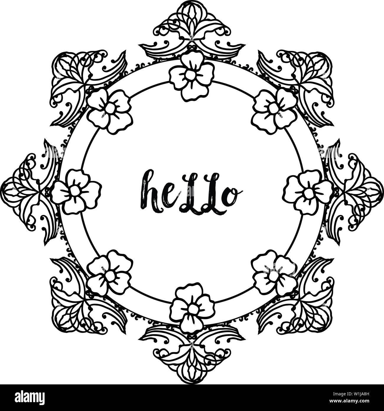 Vector illustration card design hello with crowd of flower frame hand ...
