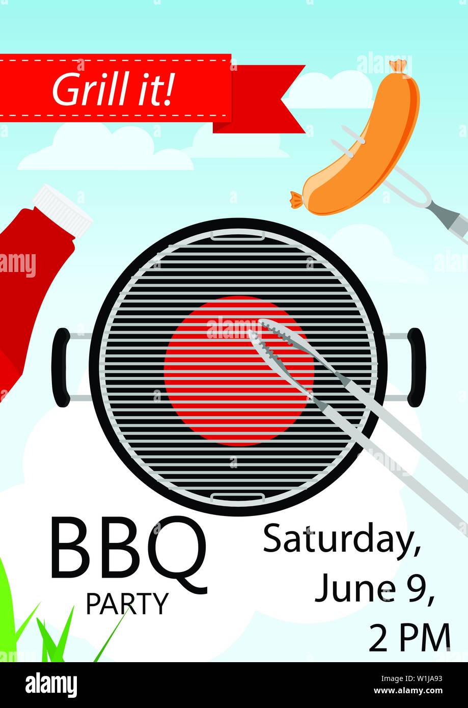 Bbq party invitation with grill and food. Barbecue poster. Food flyer ...