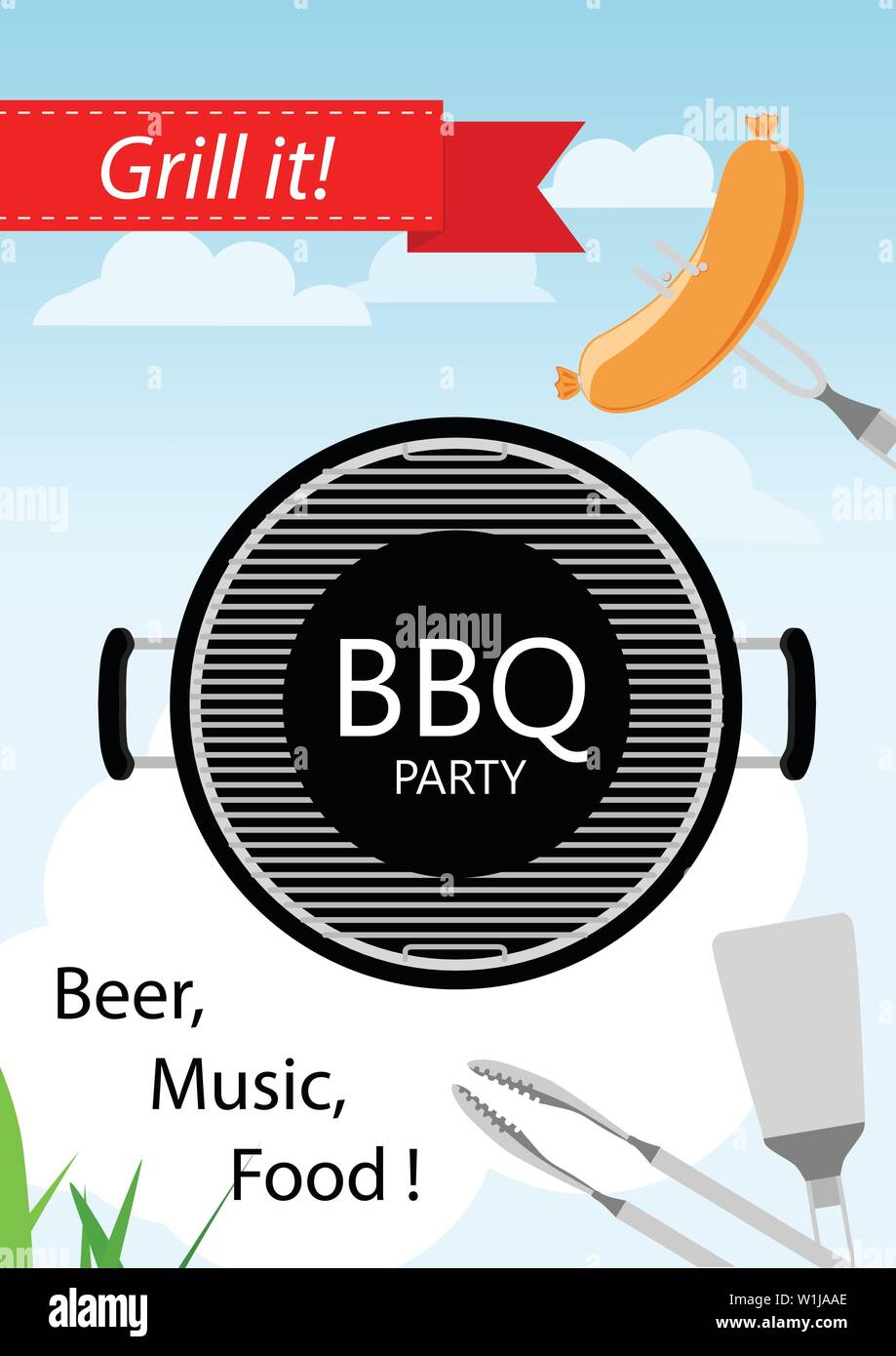 Bbq party invitation with grill and food. Barbecue poster. Food flyer ...