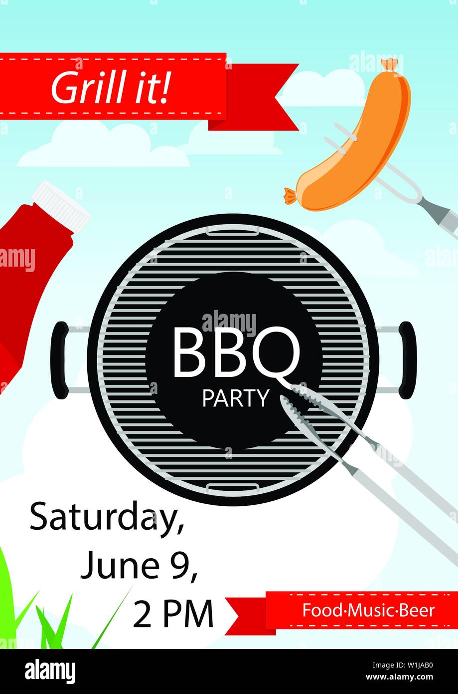 Bbq party invitation with grill and food. Barbecue poster. Food flyer ...