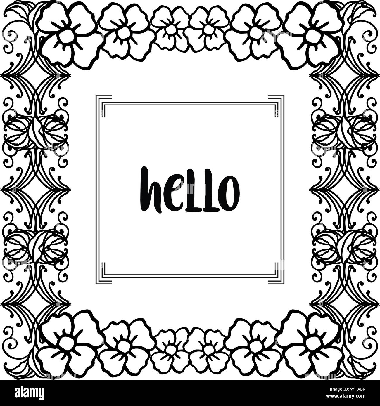 Vector illustration card design hello with crowd of flower frame hand ...