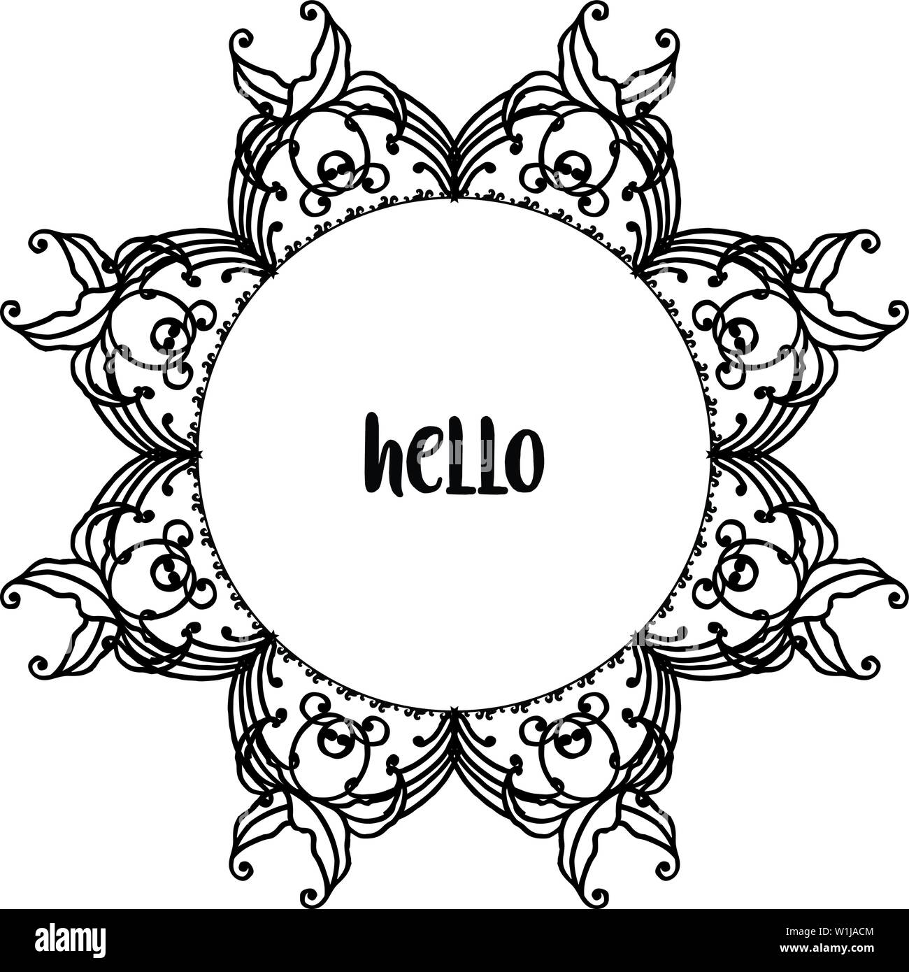 Vector illustration card design hello with crowd of flower frame hand ...