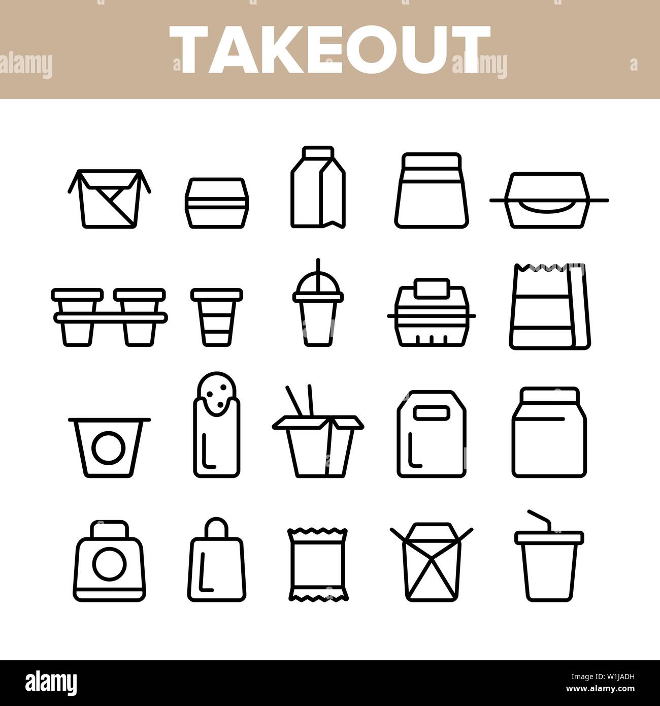 Takeout Food Vector Thin Line Icons Set Stock Vector Image & Art - Alamy