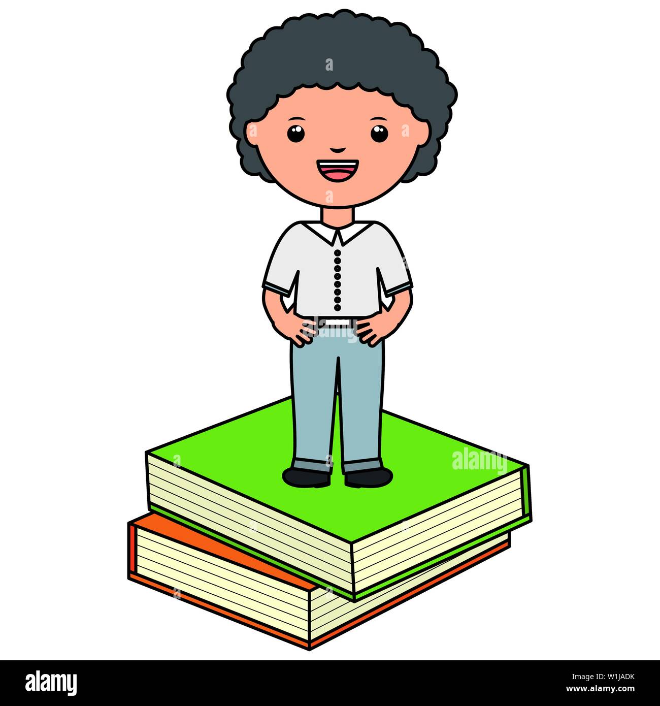 cute little student boy with books vector illustration design Stock ...