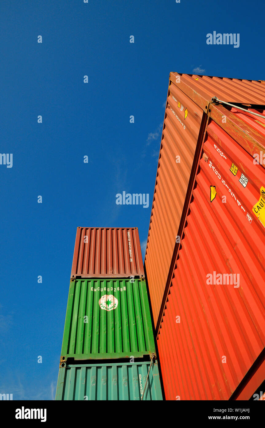 caribbean sea - 2013.10.13: view onto deck stowed containers aboard the ...