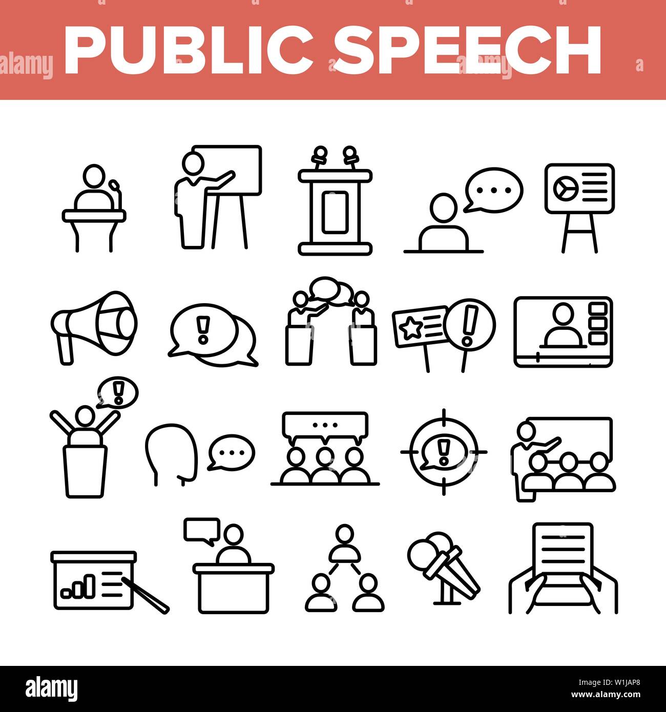 Public Speech Vector Thin Line Icons Set Stock Vector Image & Art - Alamy