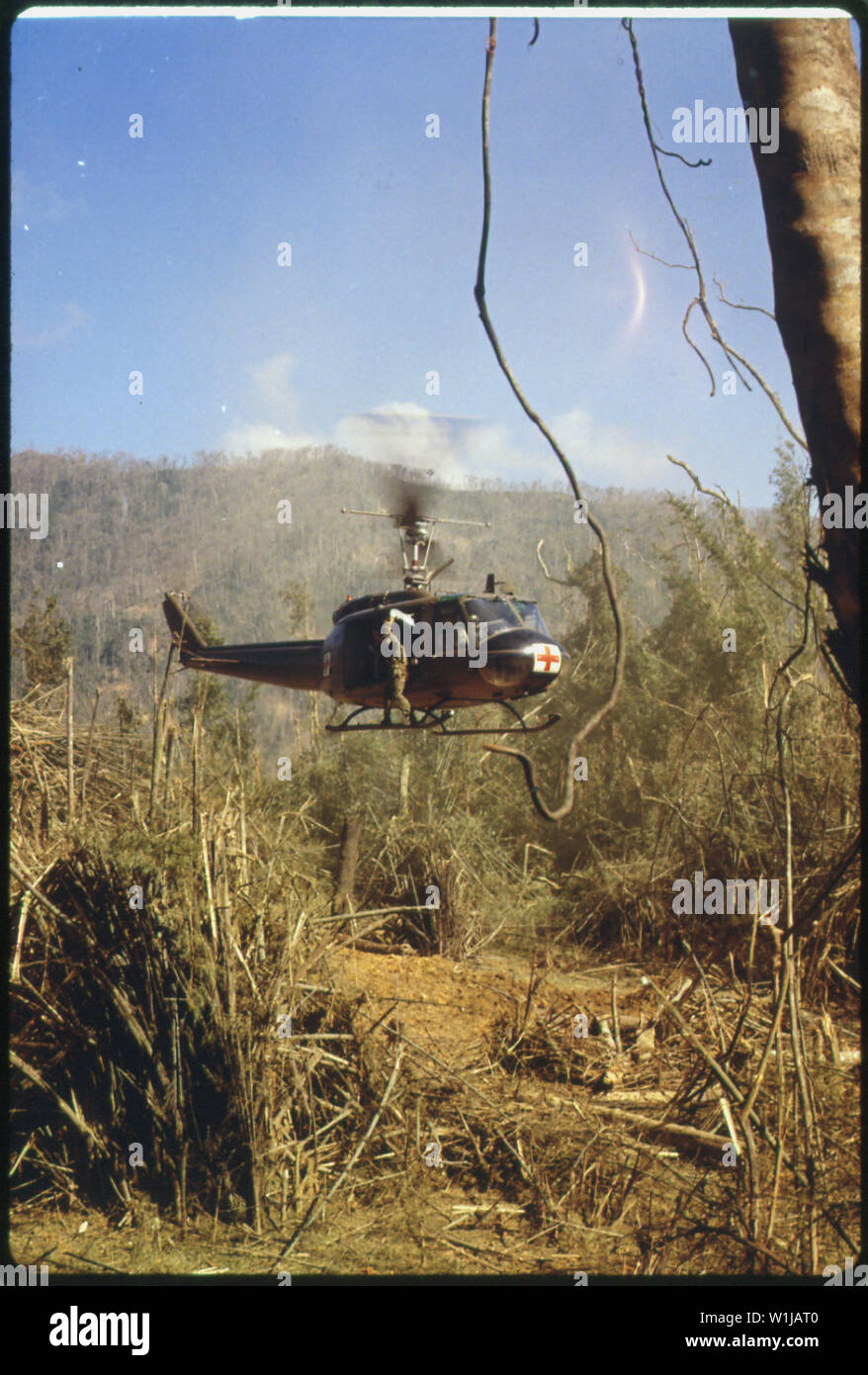 South Vietnam. A UH-1D Medevac helicopter takes off to pick up an ...