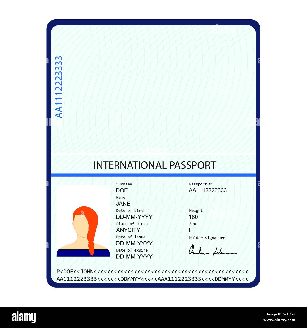 Passport with biometric data. Identification Document. international ...