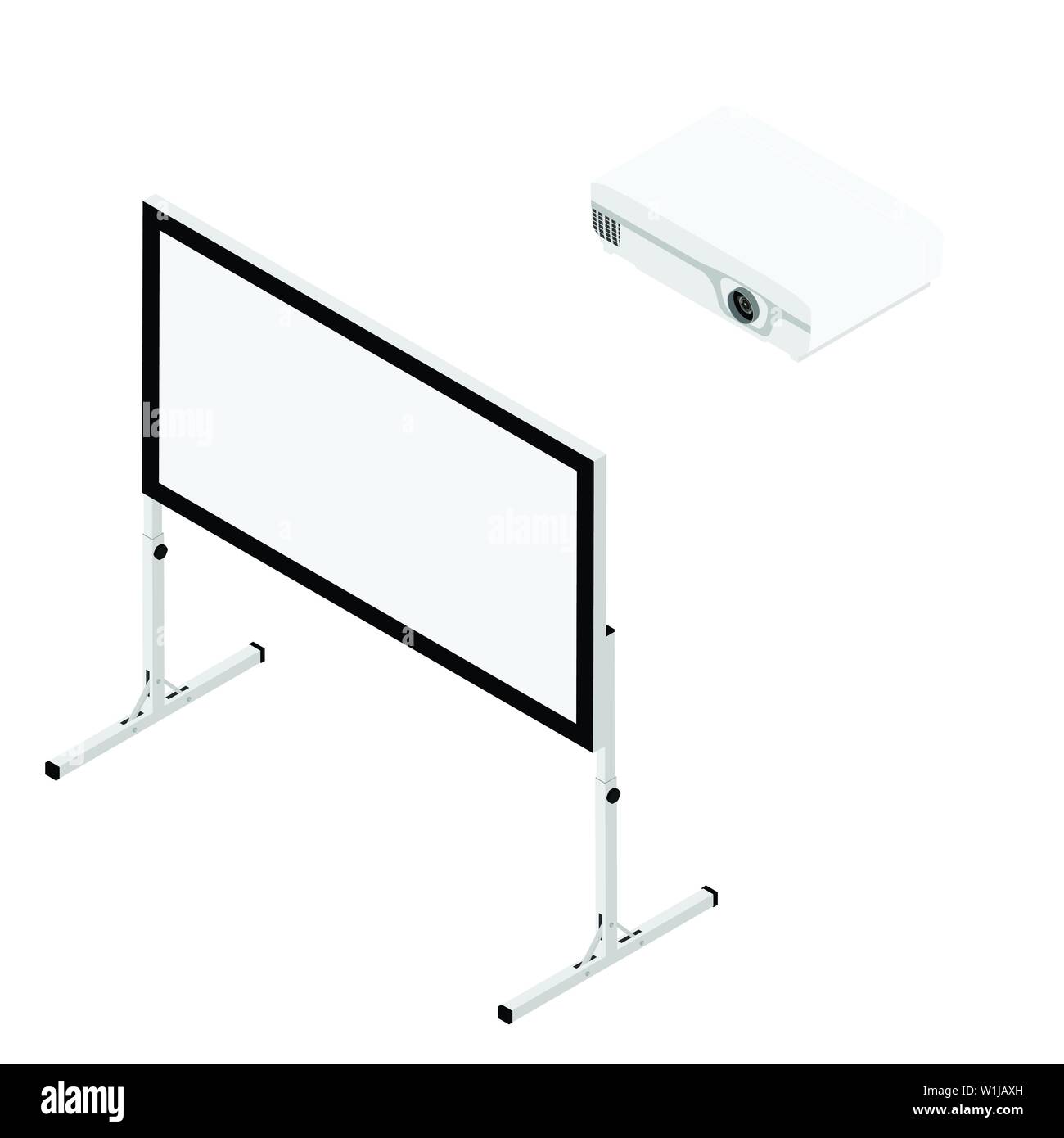 Projector and screen isometric view. Realistic video projector and ...