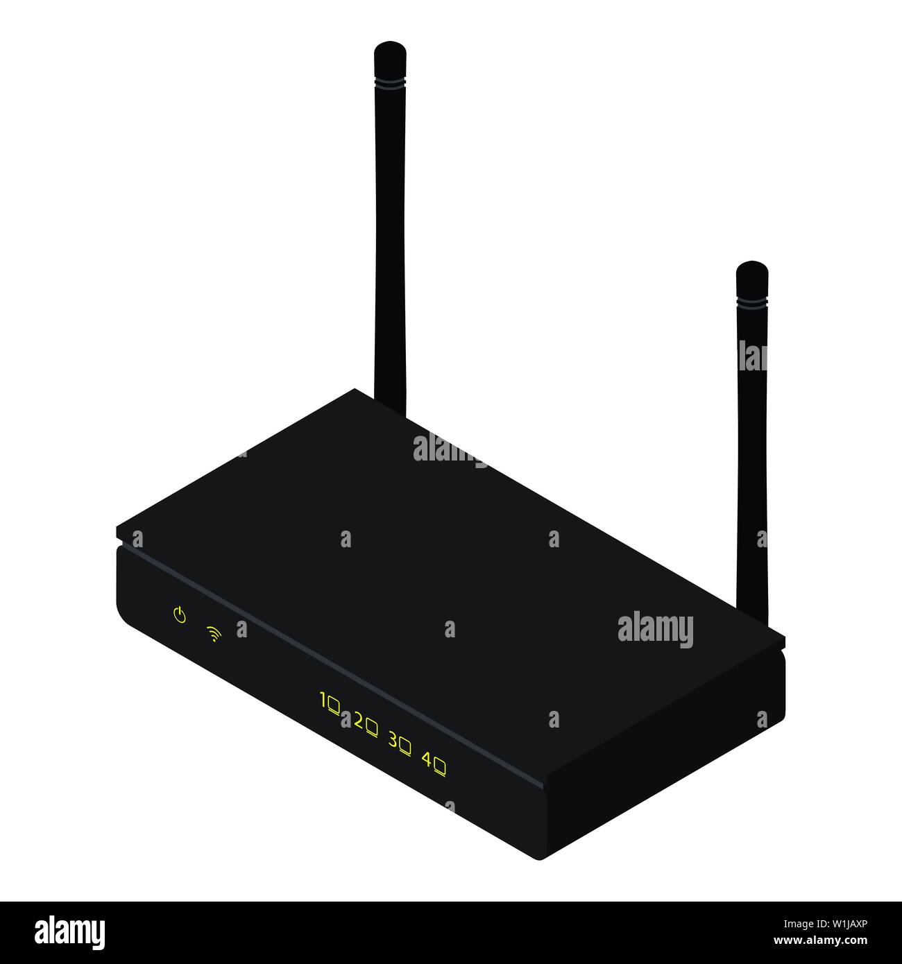 Black realistic wireless router with the antenna isometric view. Wi-Fi ...