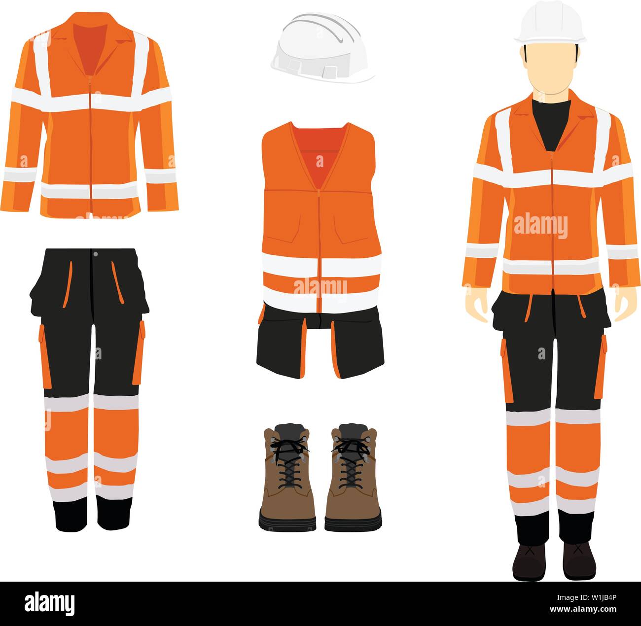 Man worker in uniform. Professional protective clothes, boots and ...