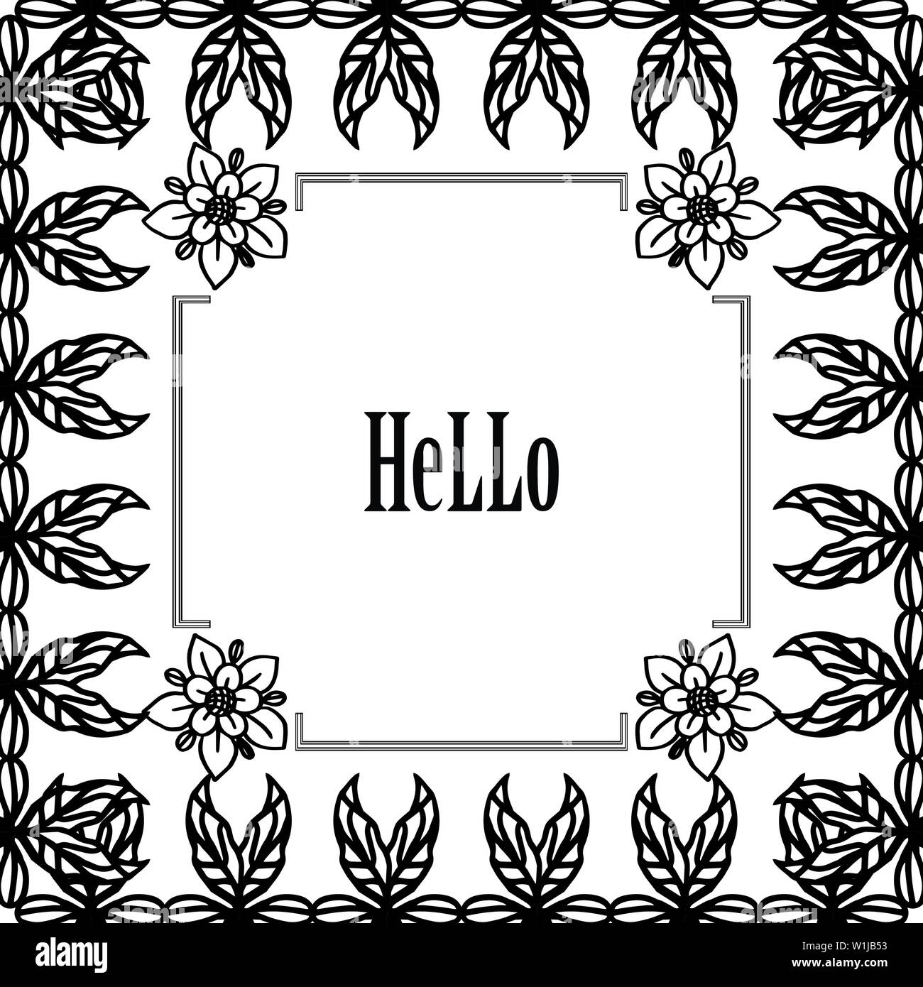 Vector illustration lettering hello with crowd of flower frame hand ...