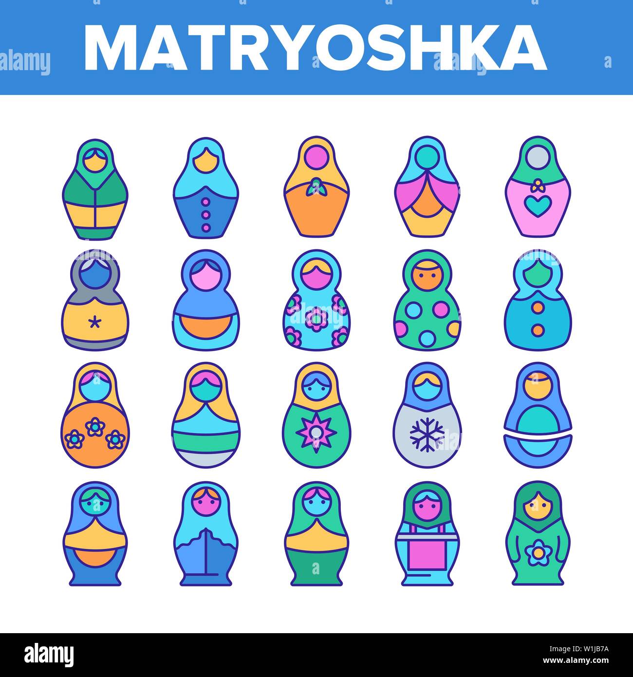 Matryoshka Toy Vector Color Line Icons Set Stock Vector Image & Art - Alamy
