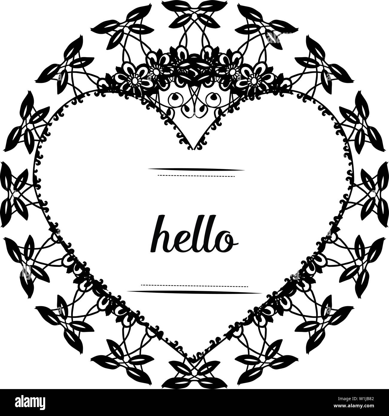 Vector illustration lettering hello with crowd of flower frame hand ...