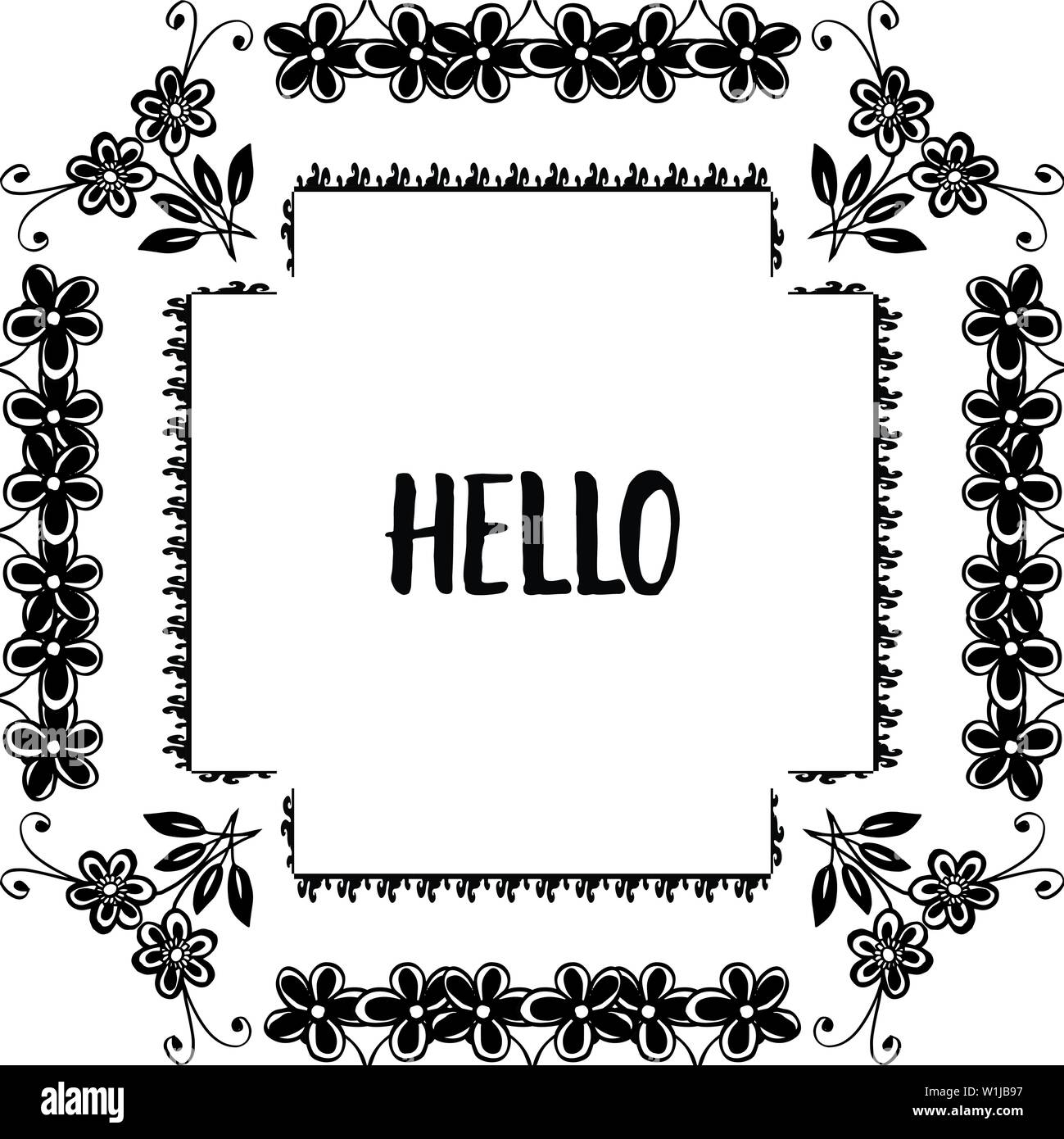 Vector illustration lettering hello with crowd of flower frame hand ...