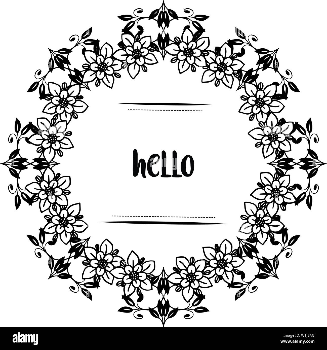 Vector illustration lettering hello with crowd of flower frame hand ...