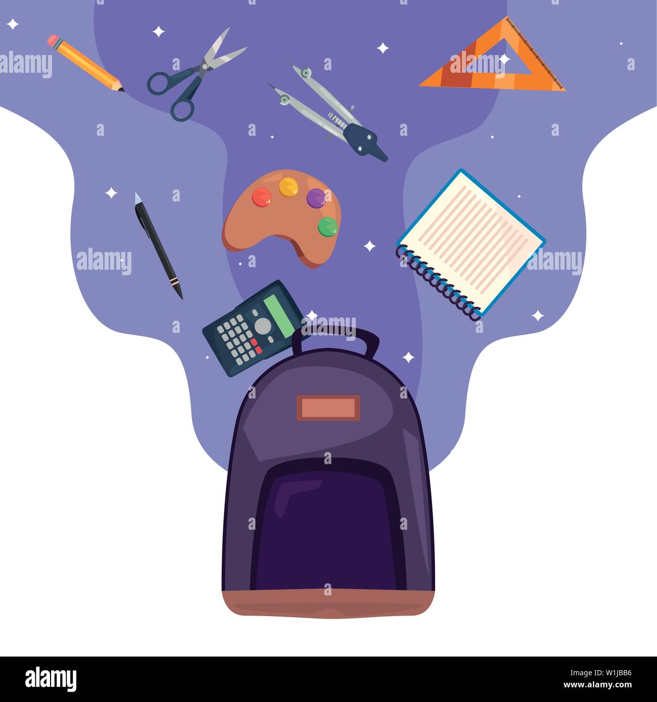 backpack calculator notebook compass pencil back to school vector ...