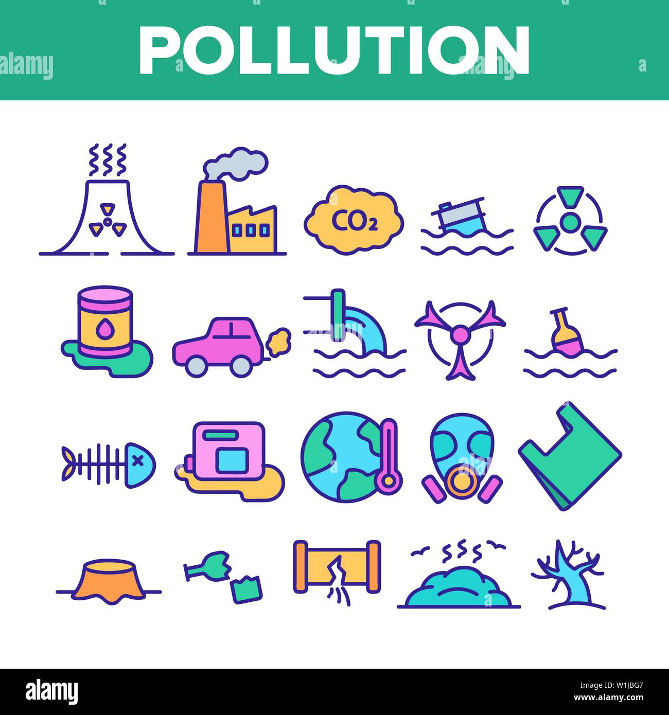 Pollution of Environment Vector Color Line Icons Set Stock Vector Image ...