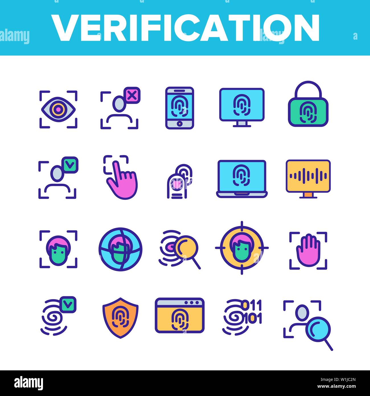 Verification of ID Vector Color Line Icons Set Stock Vector Image & Art ...