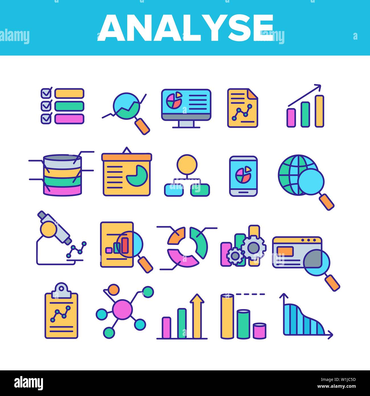 Analysing Data Vector Color Line Icons Set Stock Vector Image & Art - Alamy