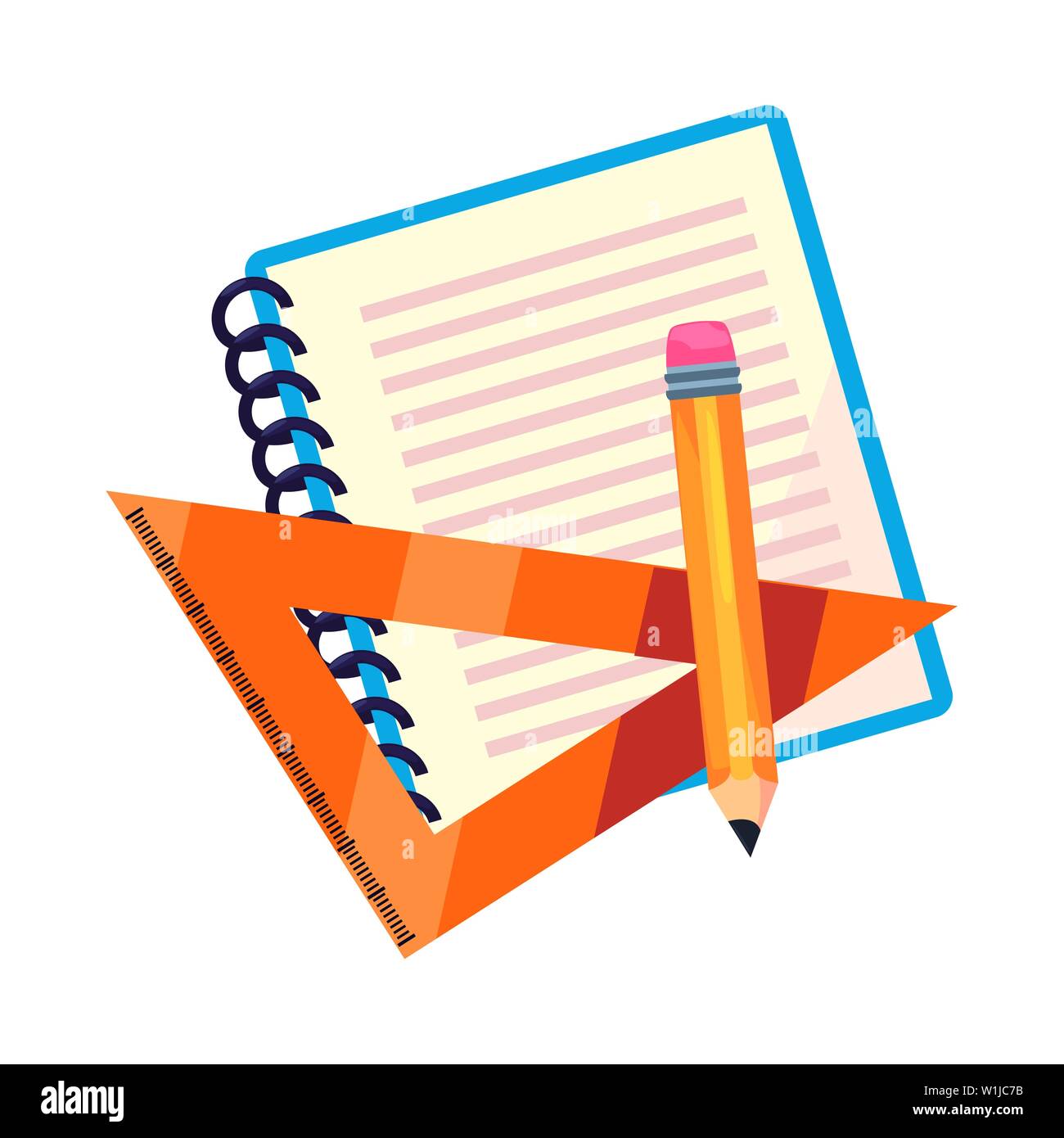 notebook triangle ruler and pencil back to school vector illustration ...