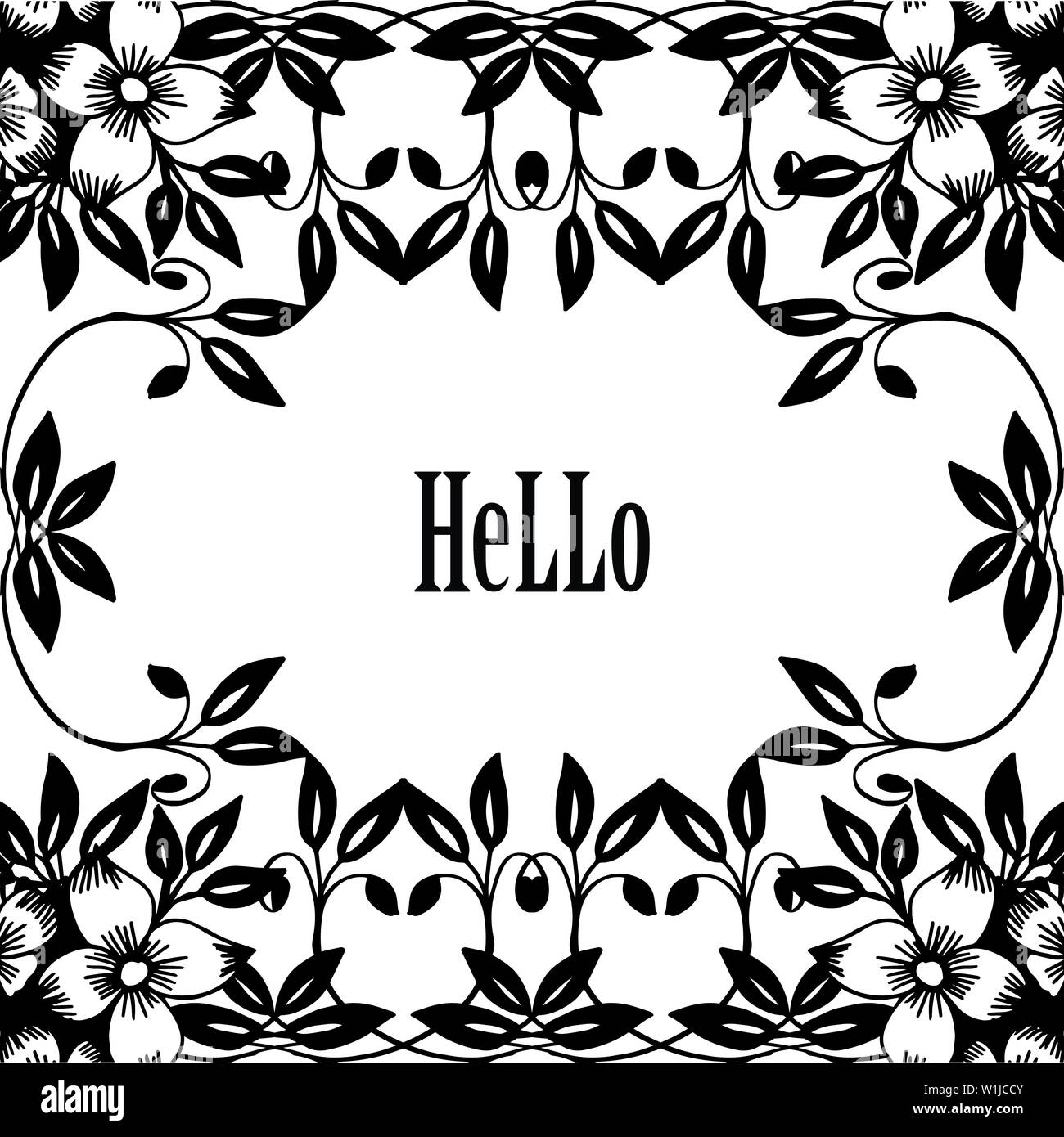 Vector illustration elegant flower frame with ornate wallpaper hello ...