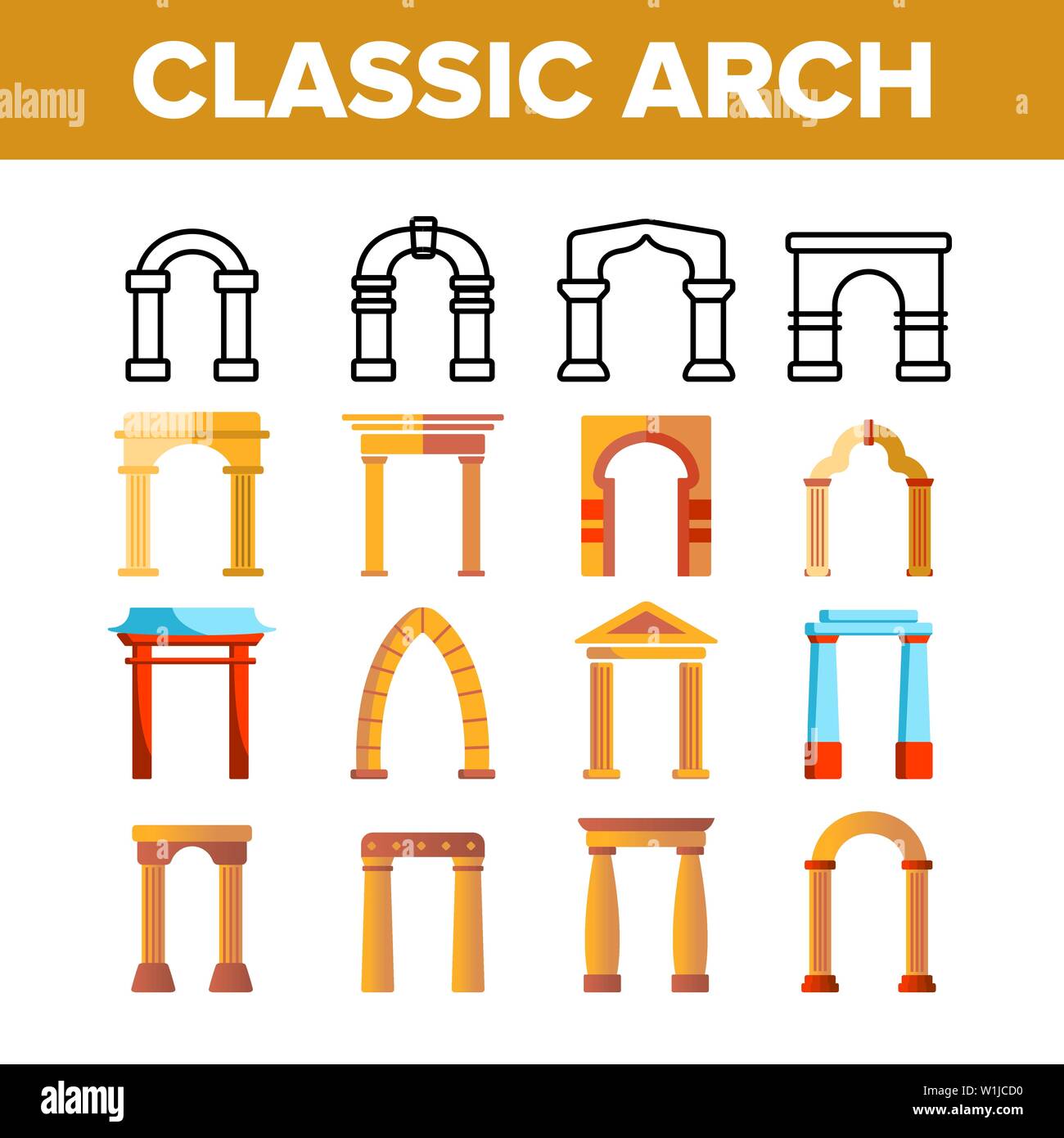 Classic Arch Vector Thin Line Icons Set Stock Vector Image & Art - Alamy
