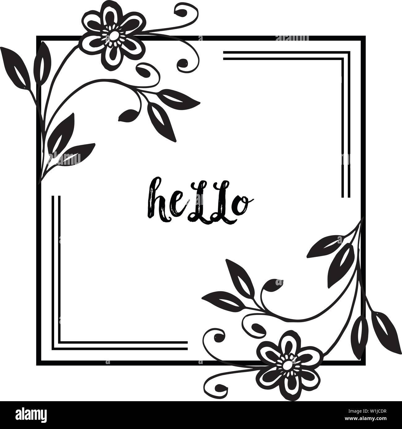 Vector illustration elegant flower frame with ornate wallpaper hello ...