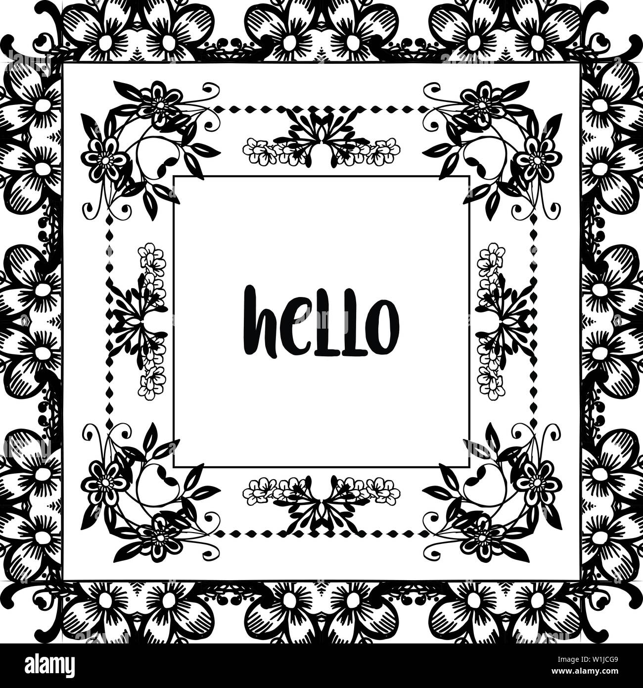 Vector illustration elegant flower frame with ornate wallpaper hello ...