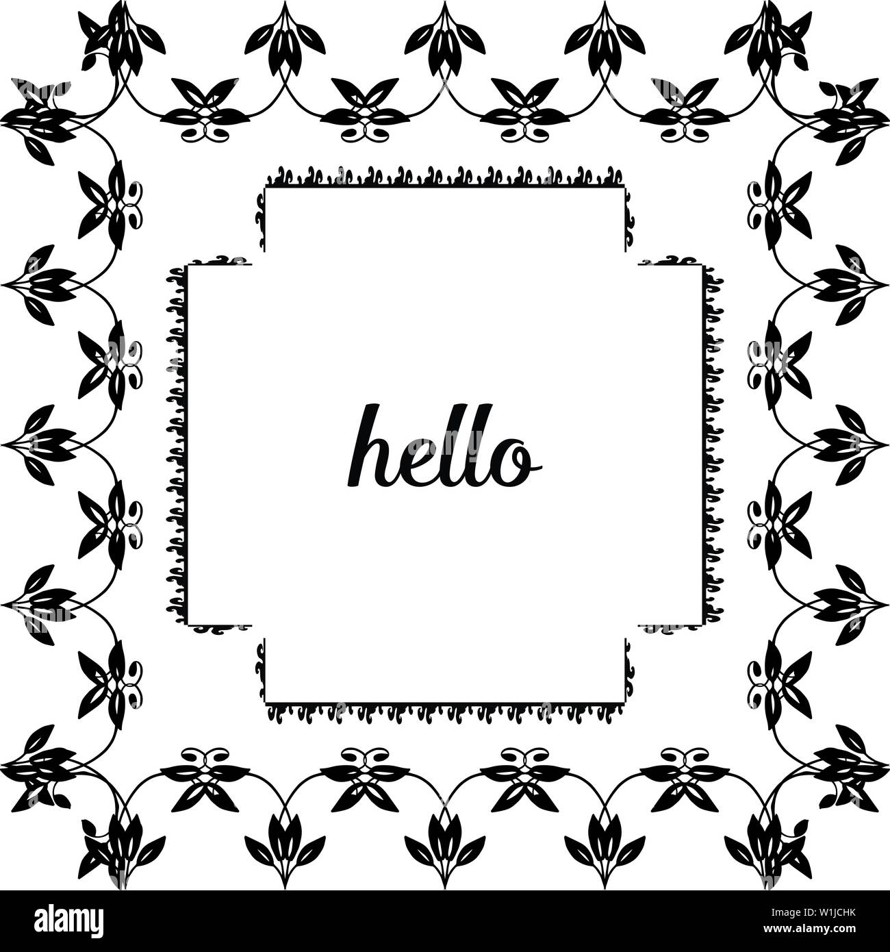 Vector illustration decoration hello with design ornament flower frame ...