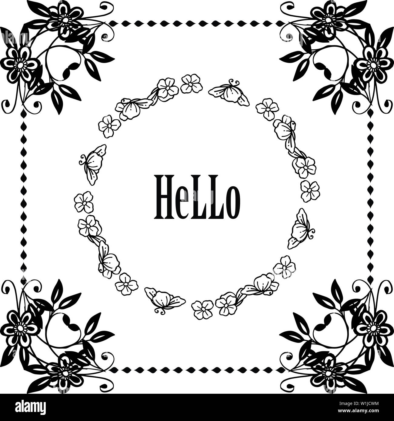 Vector illustration modern card of hello with beautiful flower frame ...