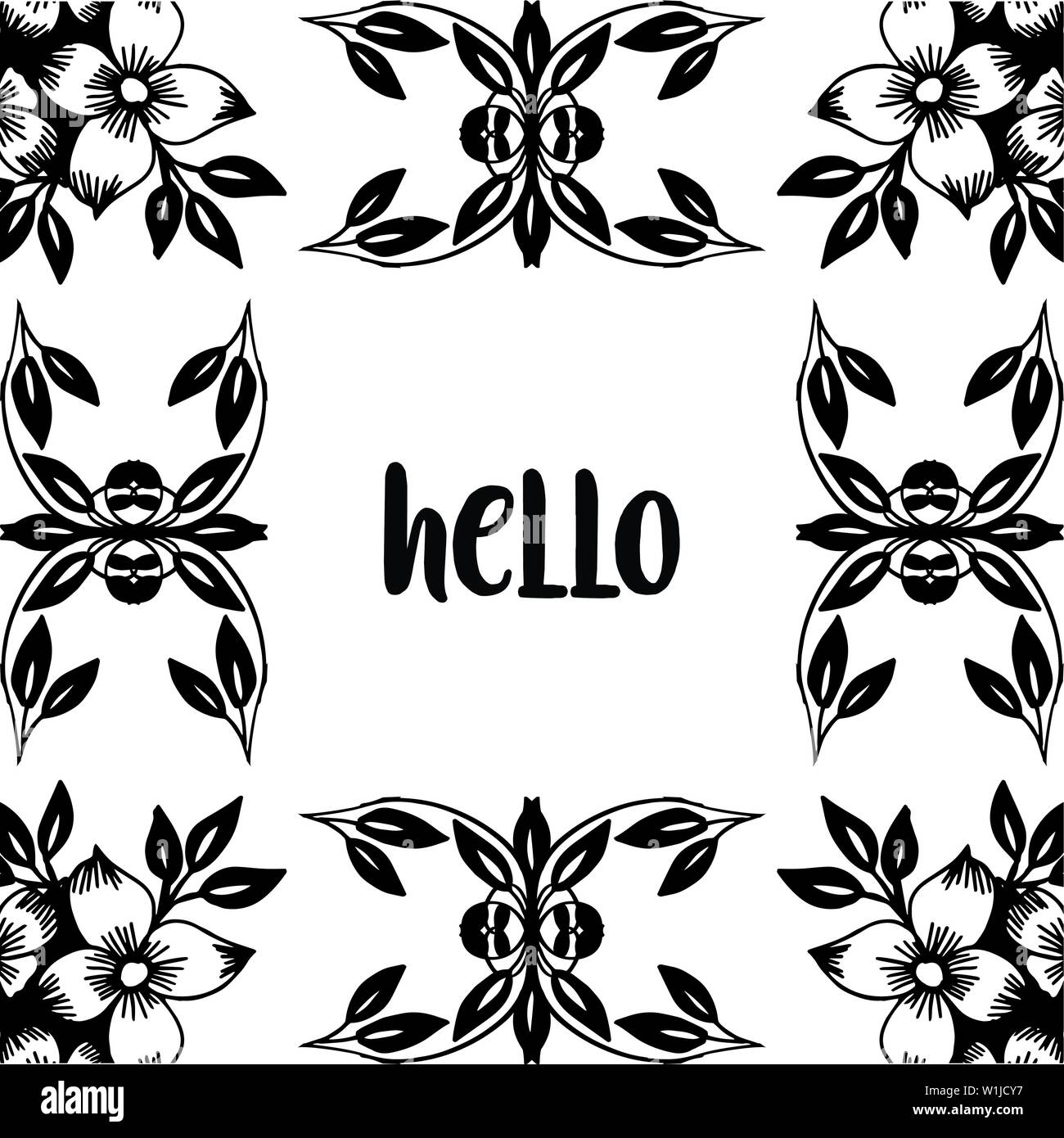 Vector illustration modern card of hello with beautiful flower frame ...