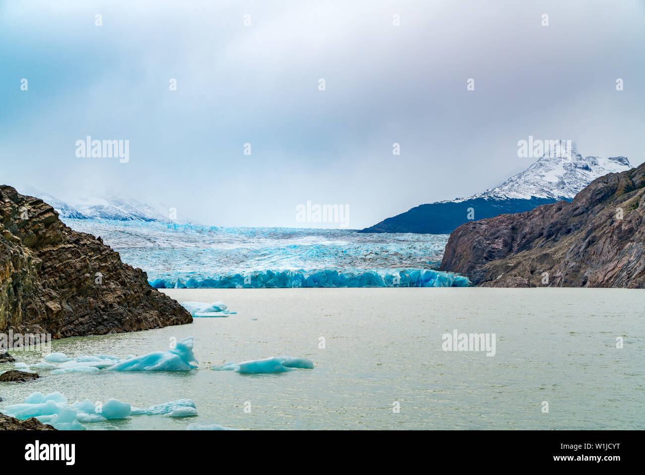 View of Grey Glacier Grey lake and Iceberg at Torres del Paine National ...